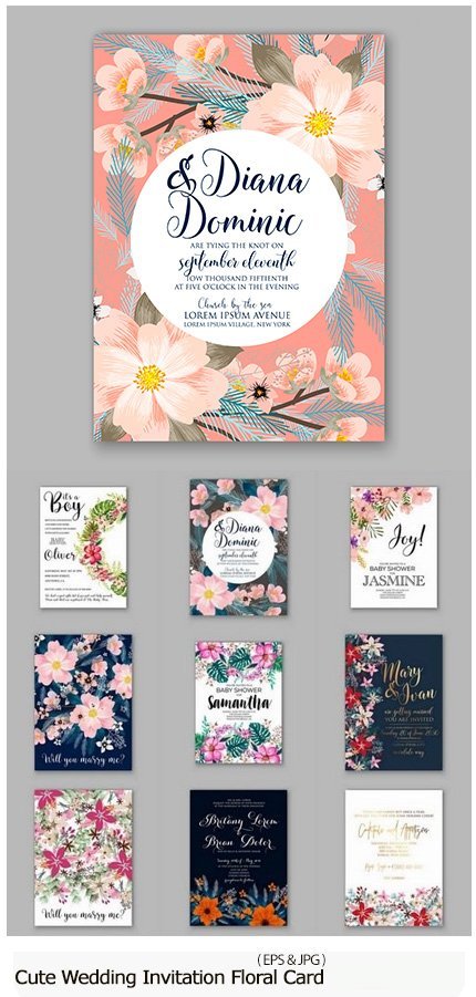 Cute Wedding Invitation And Baby Shower Floral Card | visualstorms