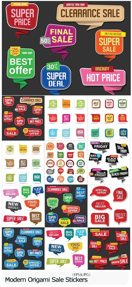 Modern Origami Sale Stickers And Vector Tags Colorful Collection ...