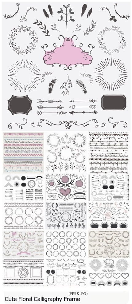 Rustic Cute Floral Calligraphy Frames Border Divider Corner | visualstorms