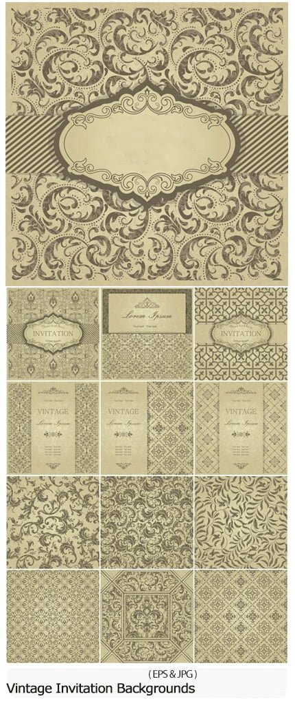 Vintage Invitation Vector Backgrounds With Patterns And Ornaments | visualstorms