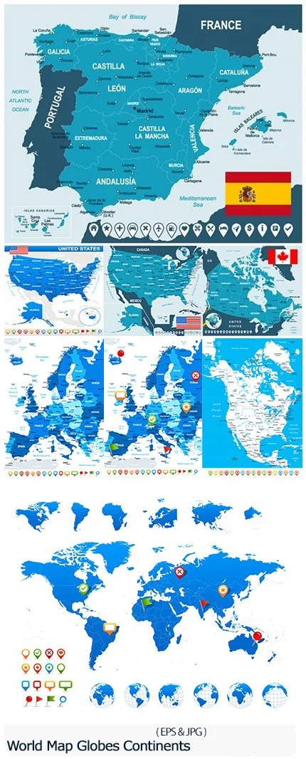 World Map Globes Continents Navigation Icons Stock Vector | visualstorms