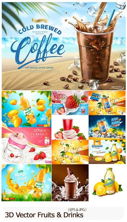 3D Vector Illustration With Fruits And Drinks | visualstorms