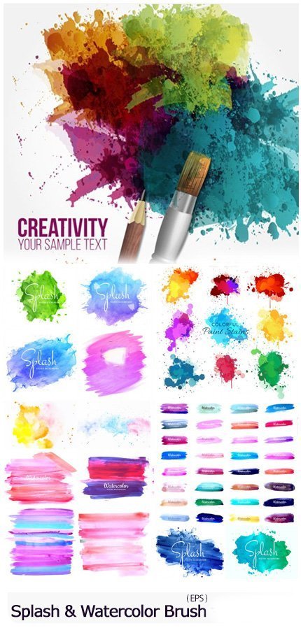 Creativity Splash And Watercolor Brush Stroke Designs Vector | visualstorms