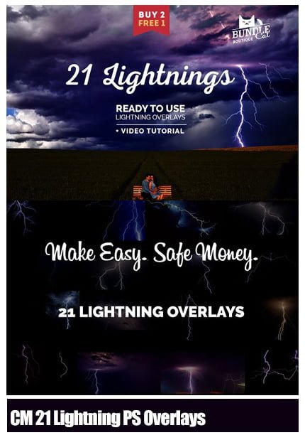 CM 21 Lightning Photoshop Overlays | visualstorms
