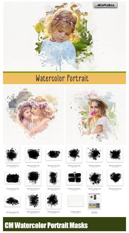 CreativeMarket Watercolor Portrait Photo Masks | visualstorms