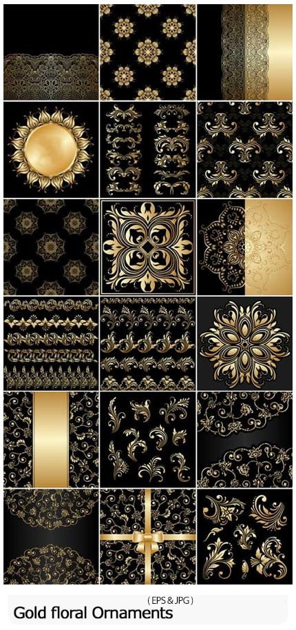Gold Floral Ornaments Vector Black Background | visualstorms