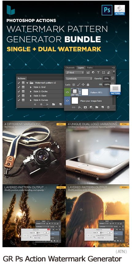photoshop action watermark pattern generator bundle | visualstorms