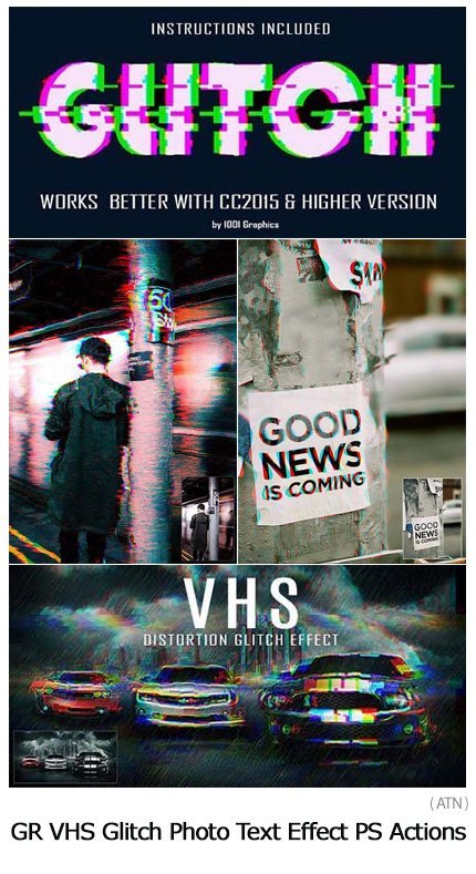 VHS Glitch Photo Text Effect 24 PS Actions | visualstorms