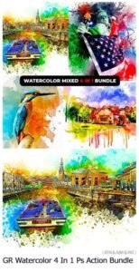 Watercolor Mixed 4 In 1 Photoshop Action Bundle | visualstorms