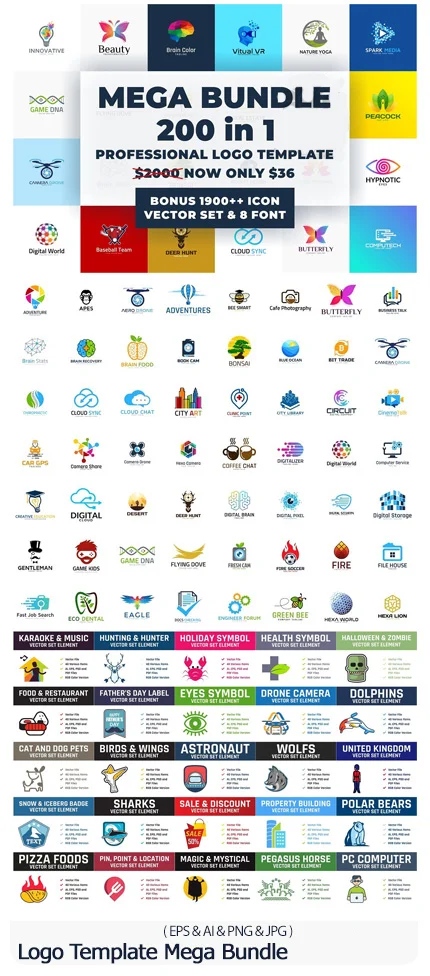 CreativeMarket Logo Template Mega Bundle 200 In 1 | visualstorms