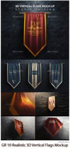 GraphicRiver 10 Realistic 3D Vertical Flags Mockup | visualstorms