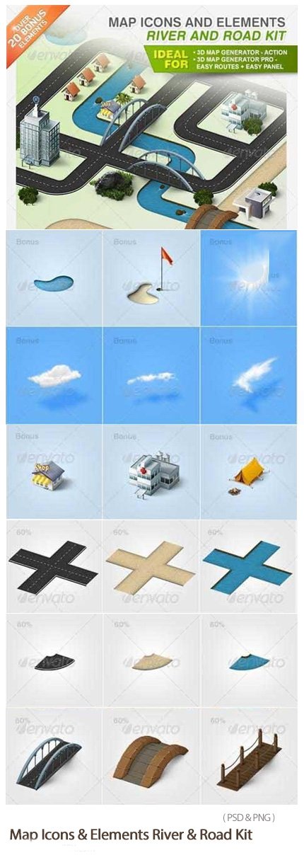 Map Icons And Elements River And Road Kit | visualstorms