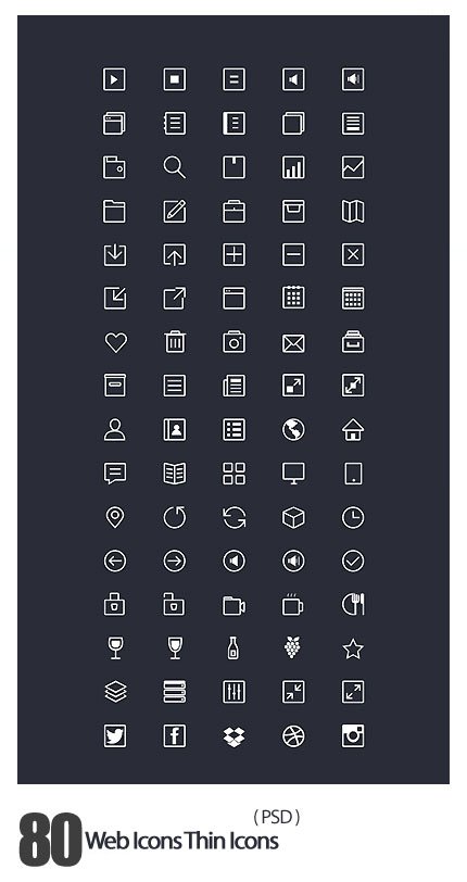 psd web icons 80 thin icons | visualstorms psd web icons 80 thin icons