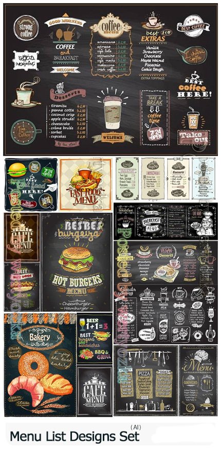 Menu List Designs Set For Cafe Or Restaurant | visualstorms