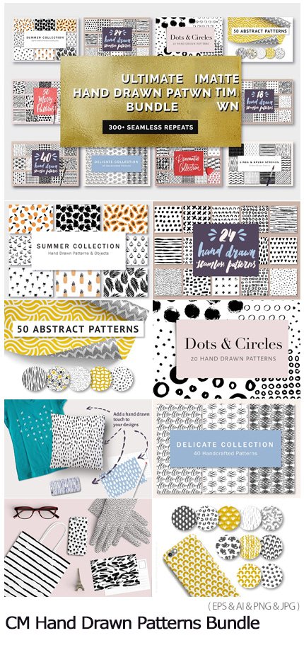 CM Ultimate Hand Drawn Patterns Bundle | visualstorms