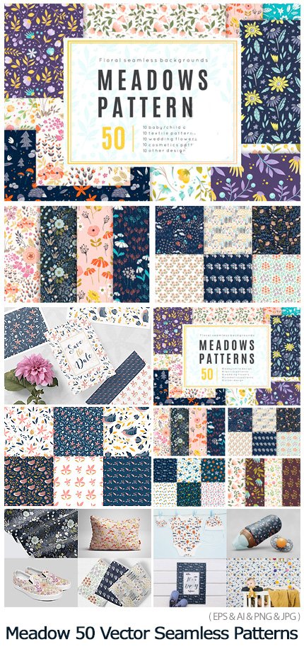 Meadow 50 Vector Seamless Patterns | visualstorms