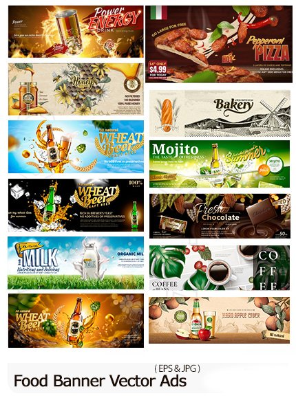 Food Banner Vector Ads In 3D Illustration | visualstorms