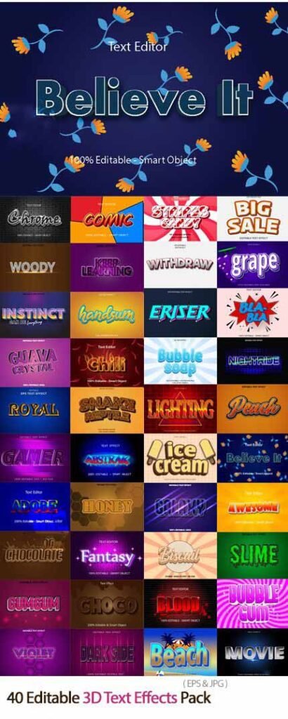 40 Editable 3D Text Effects Vector Templates Pack | visualstorms